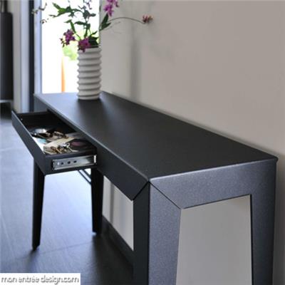 Console Moderne Design à Tiroir en Acier Zef 103cm de Matière Grise